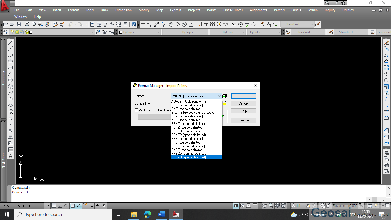 Cara Import Point di AutoCAD Land Desktop 2009 - Geosai